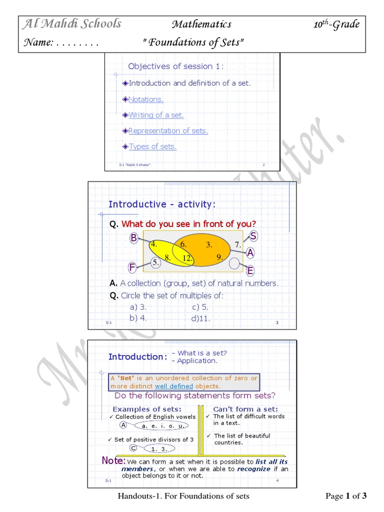 Handout-1 Foundations of Sets | PDF | Natural Number | Integer