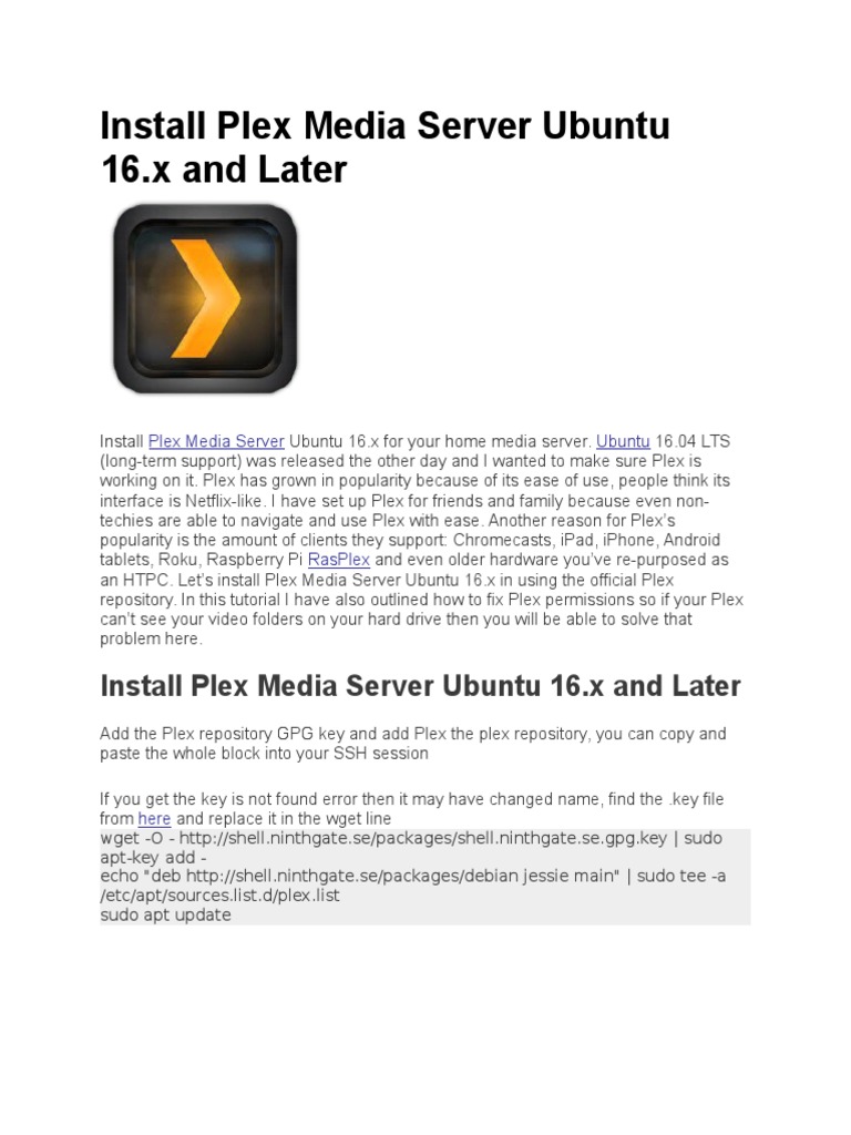 Install Plex Media Server Ubuntu 16 | PDF | Ubuntu (Operating System ...