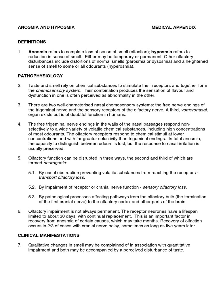 Anosmia and Hyposmia | PDF | Olfactory System | Olfaction