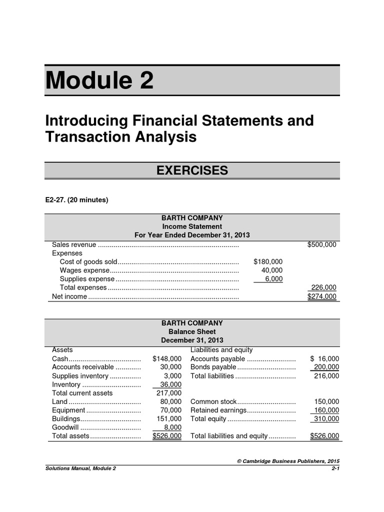 Solutions To Module 2 Exercises and Problems PDF | PDF | Expense | Balance Sheet