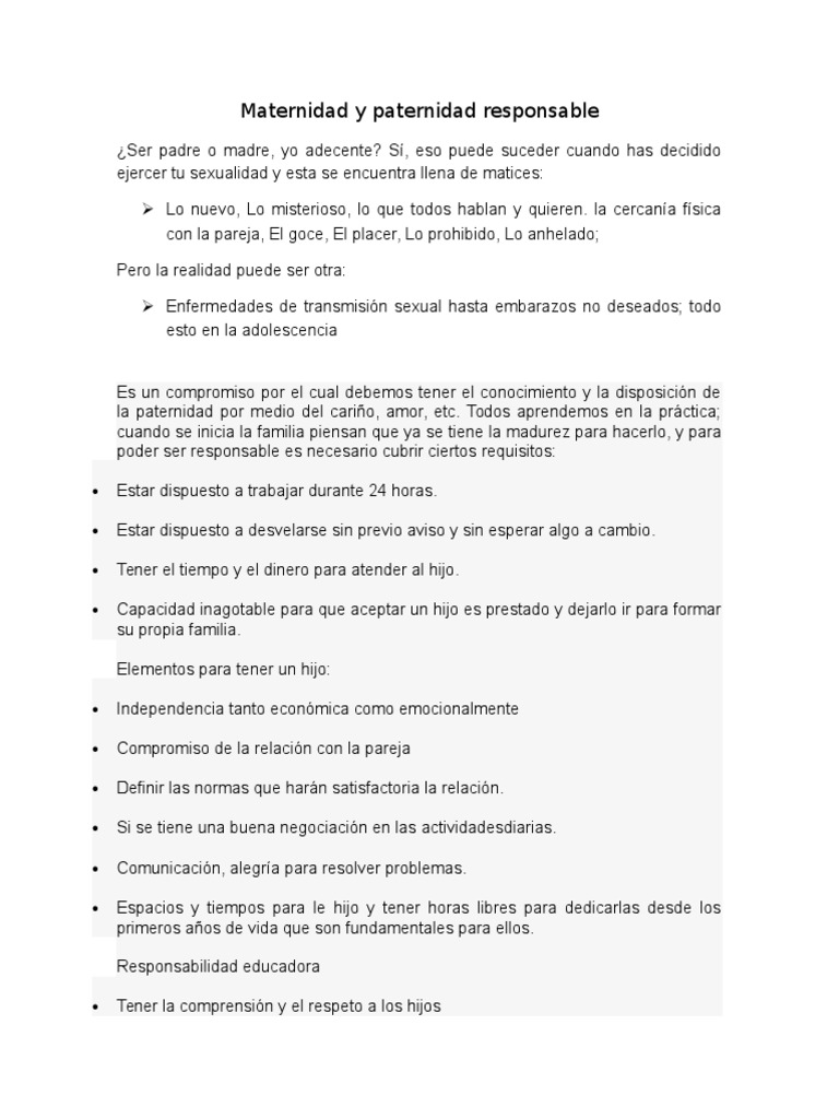 Maternidad y Paternidad Responsable | PDF | Familia | Moralidad
