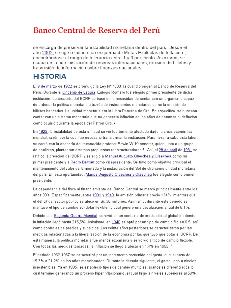 Banco Central de Reserva Del Perú | PDF | Economía monetaria | Economias