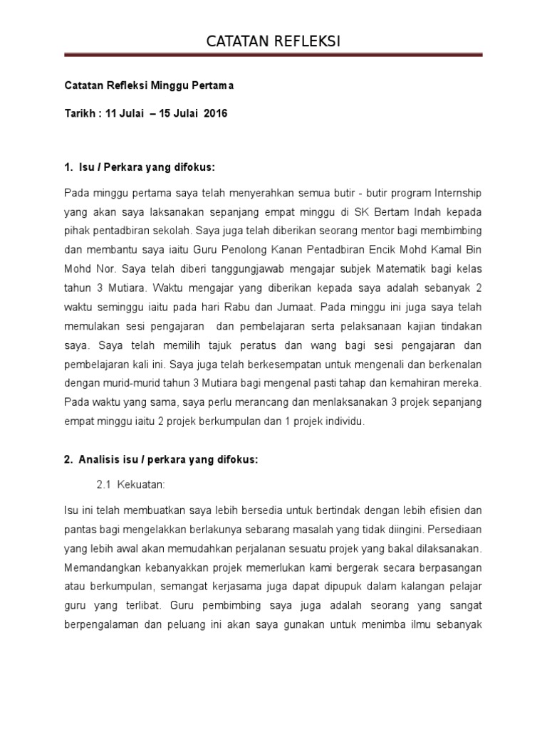 Catatan Refleksi Minggu Pertama | PDF
