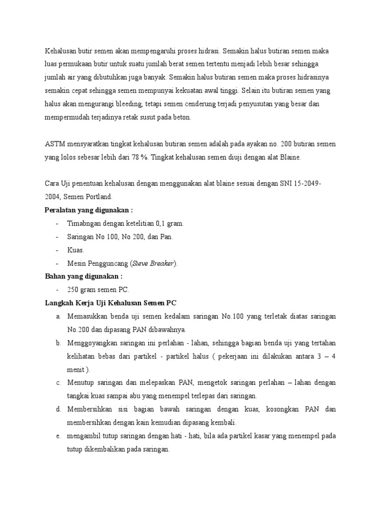 Uji Kehalusan dan Kekekalan Semen | PDF | Griya & Taman