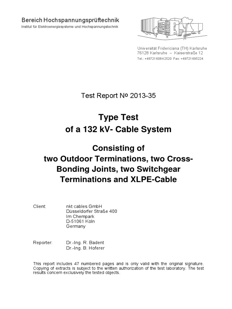 21 - TT - 132kv 1x1600 Al - Xlpe - Al Wire - Altape - Hdpe - NKT (Kit) Demirer | PDF | High ...