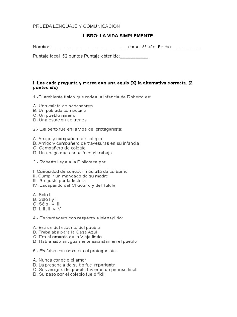 Prueba 8 La Vida Simplemente | PDF