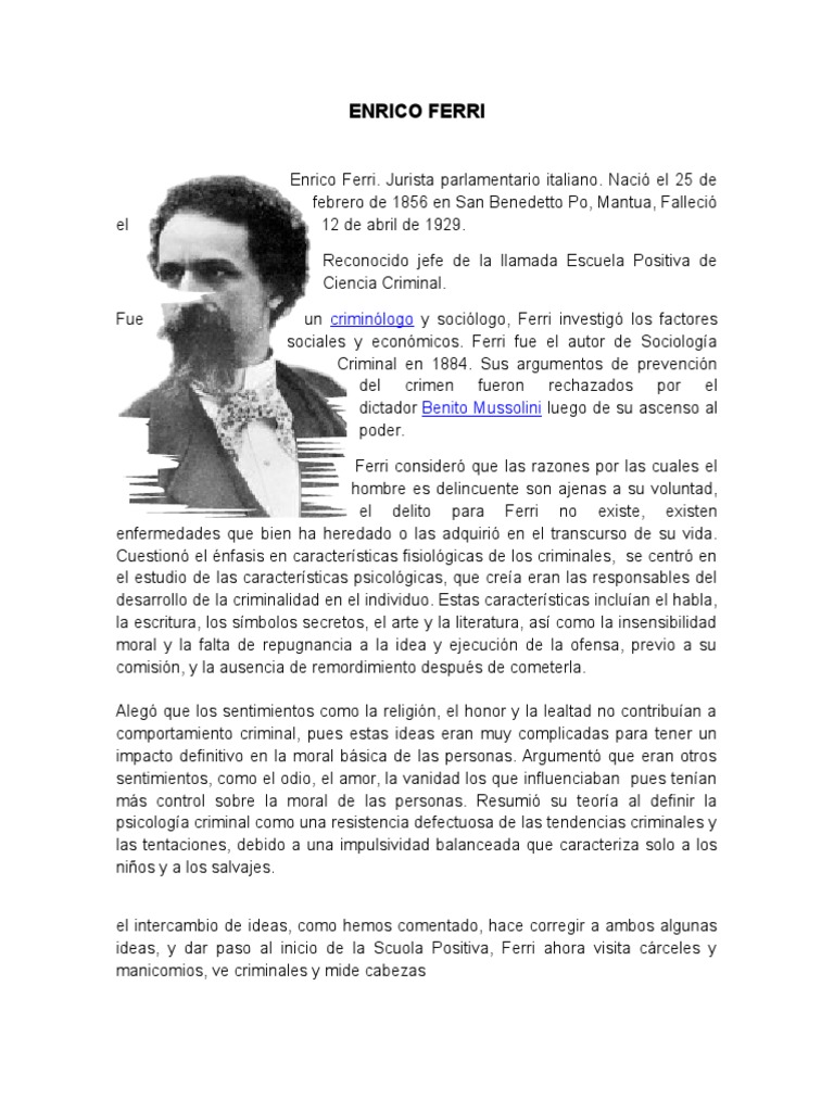 EXPOSICION PENAL Enrico Ferri Trabajo de Criminologia | Thriller y ...