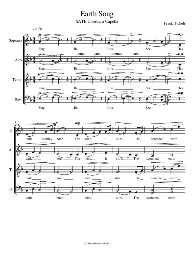 Frank Ticheli - Earth Song SATB | Musical Compositions | Music Theory
