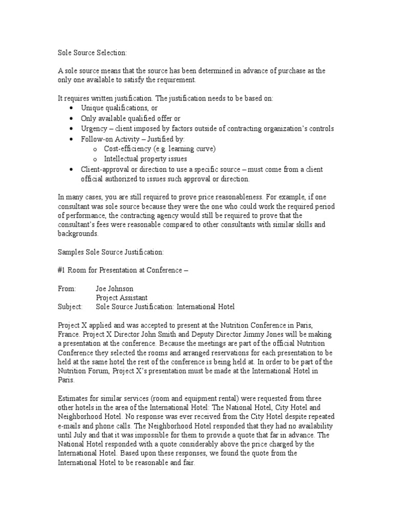 Sole Source Justification Guide | PDF | Consultant | Theory Of ...