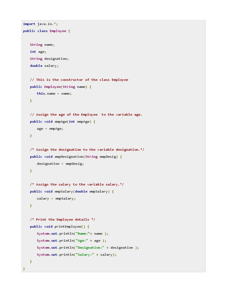 Java Employee Class with Constructor and Methods | PDF Java Employee Class with Constructor and Methods | PDF