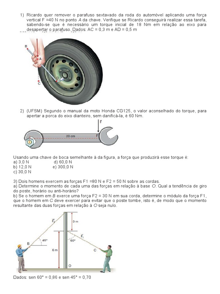 Exercicios de Torque | PDF | Quilograma | Torque