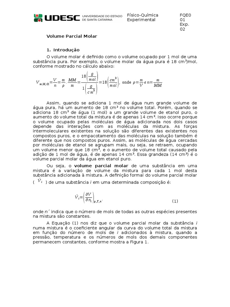Volume Parcial Molar | PDF | Entalpia | Termodinâmica