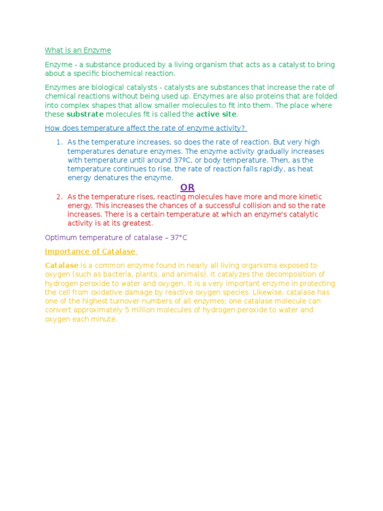Optimum Temperature of Catalase - 37°C | PDF