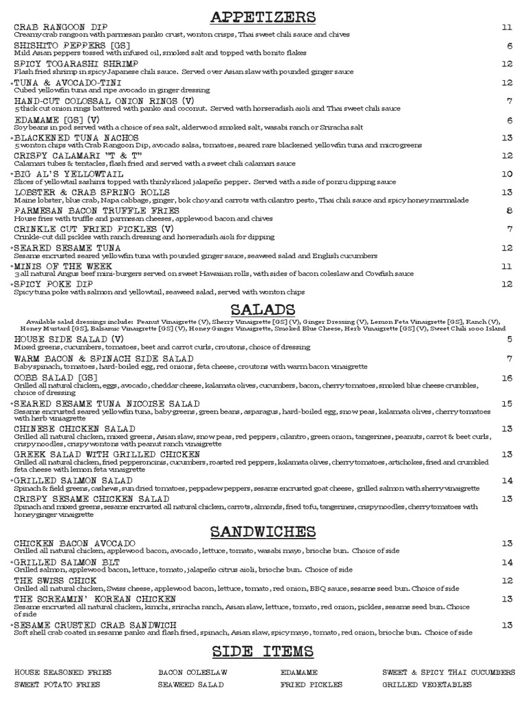 The Cowfish Menu Raleigh | Sushi | Salad