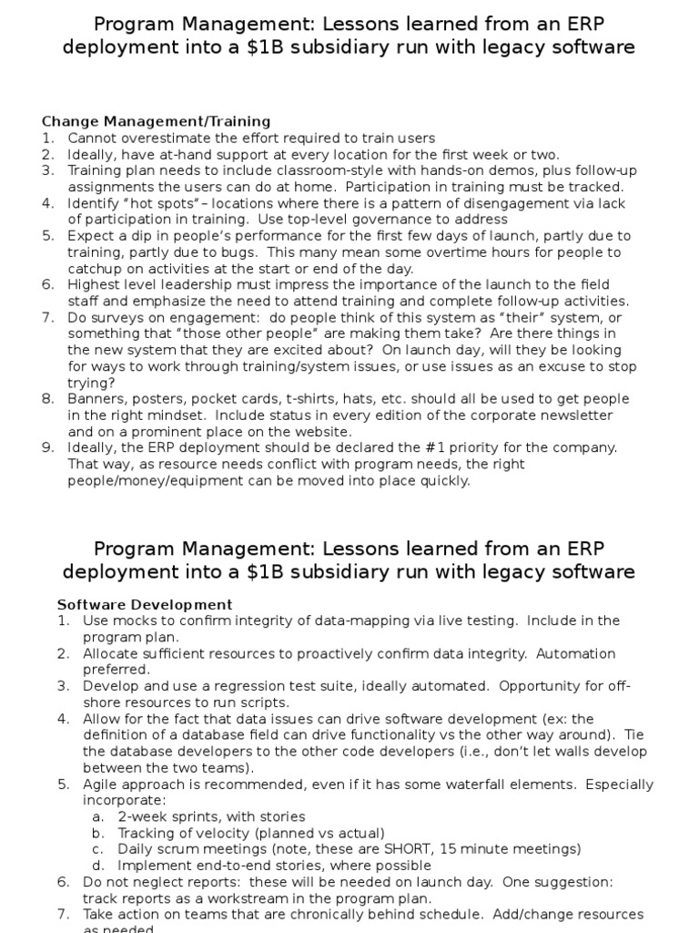 ERP Deployment Lessons Learned | PDF | Agile Software Development ...