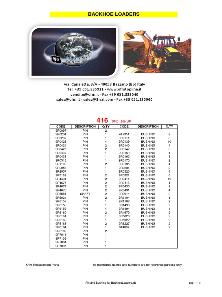 Backhoe Loader Pins and Bushings List | PDF | Propulsion | Industrial ...