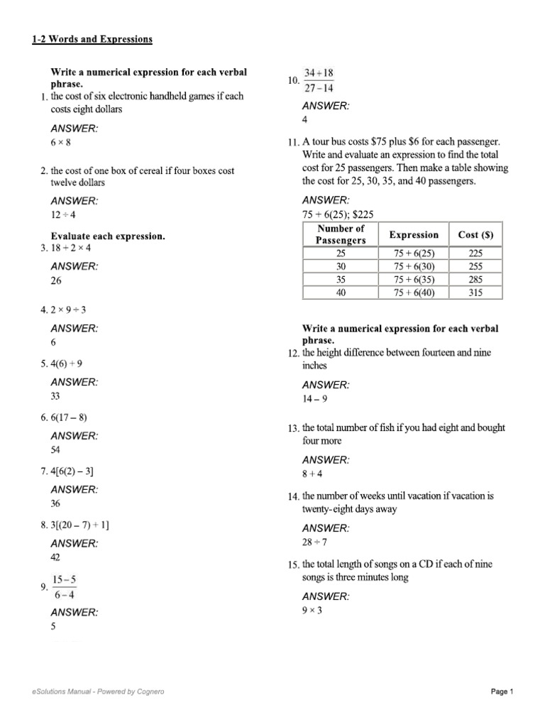 Lesson 1 2 Answers | PDF