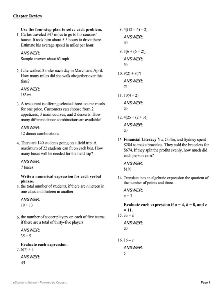 Lesson Chapter Review 1 Answers | PDF