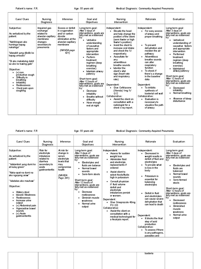 Nursing Care Plan for Pneumonia | PDF | Respiratory Tract | Pneumonia