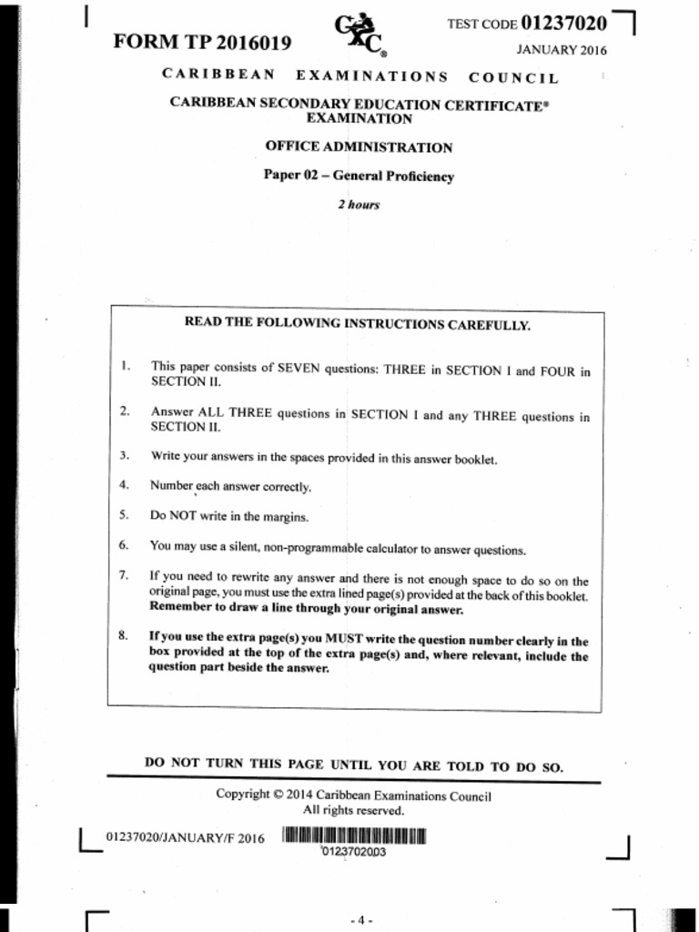 CSEC Jan 2016 - Office Administration - Paper 02 PDF | PDF