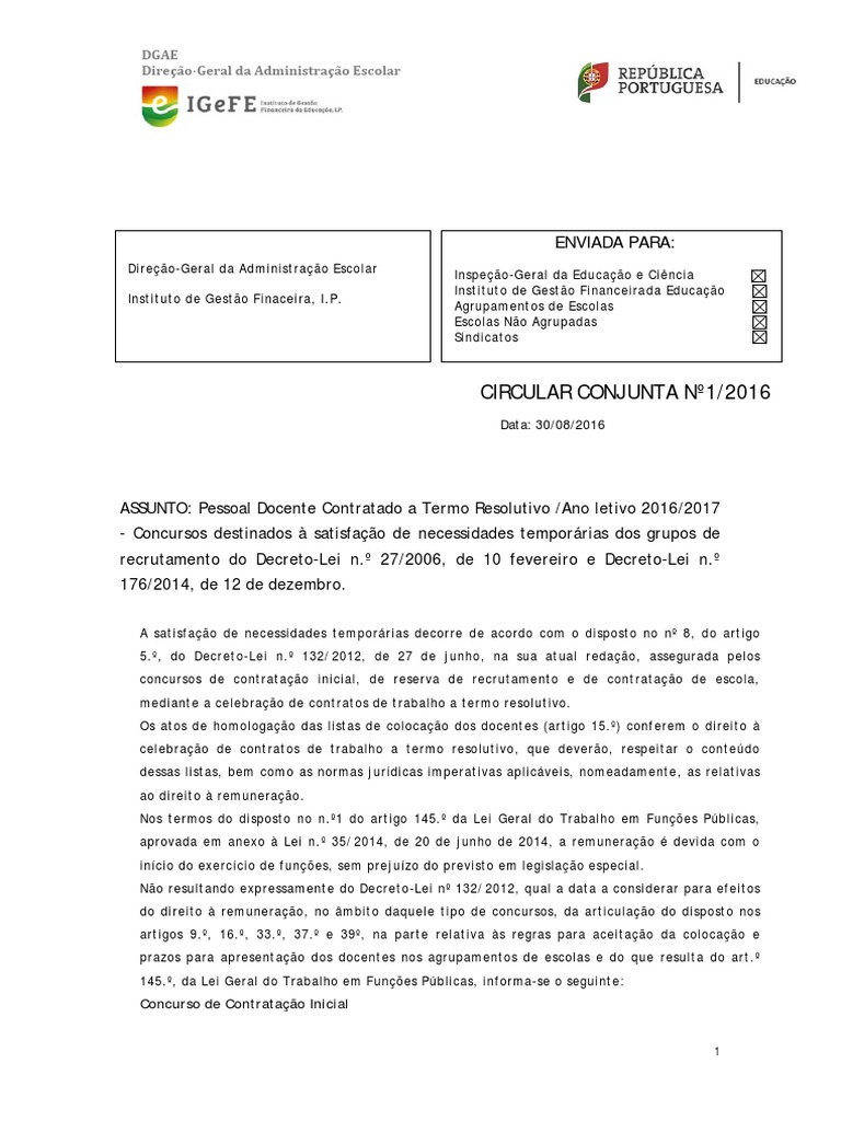 Circular Conjunta n1 Igefe Dgae | PDF | Lei Estatutária | Salário