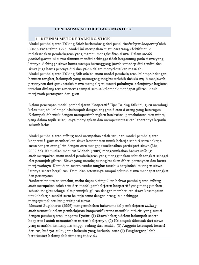 Penerapan Metode Talking Stick | PDF | Karier & Perkembangan