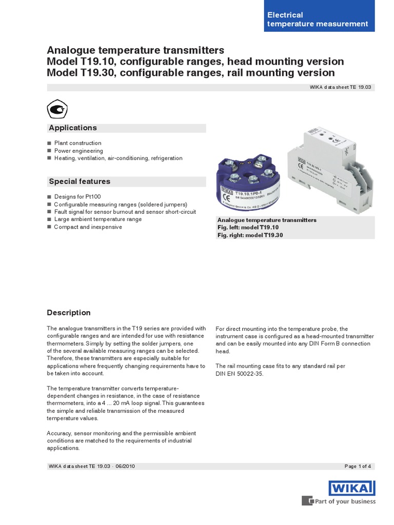 Wika T19 Transmitter | PDF | Sensor | Thermocouple