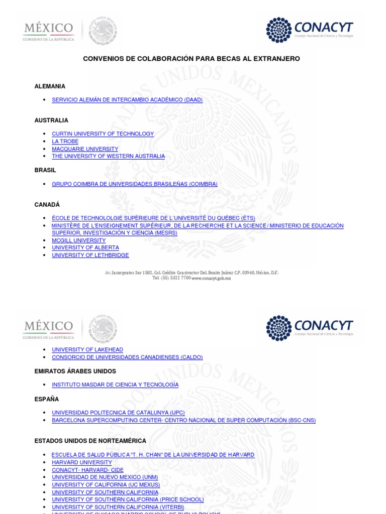 Listado De Convenios De Colaboracion Pdf Universidad De California