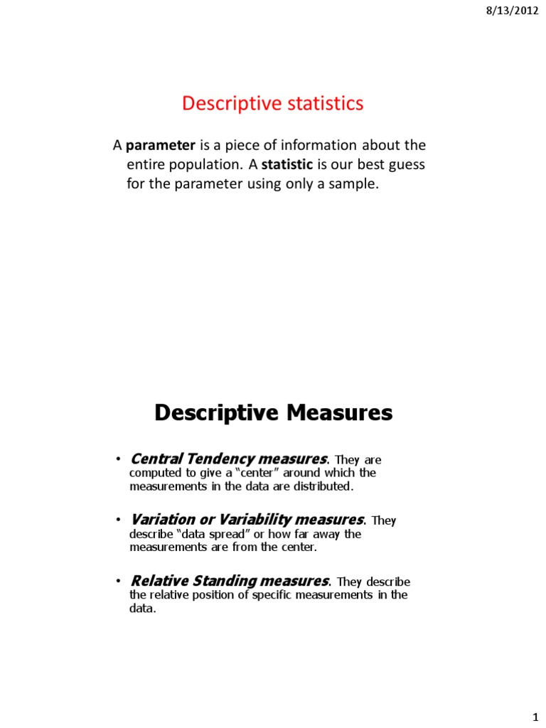 4 Descriptive Statistics | PDF | Mean | Median