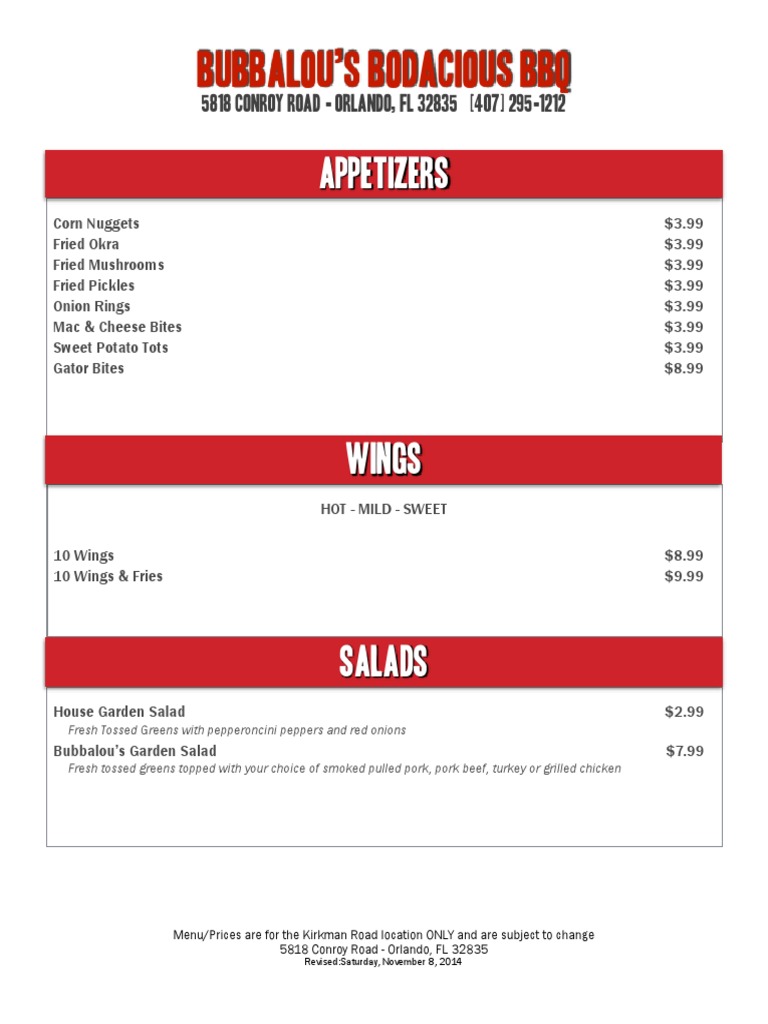 Bubbalou's Full Menu | PDF | Barbecue | Sausage