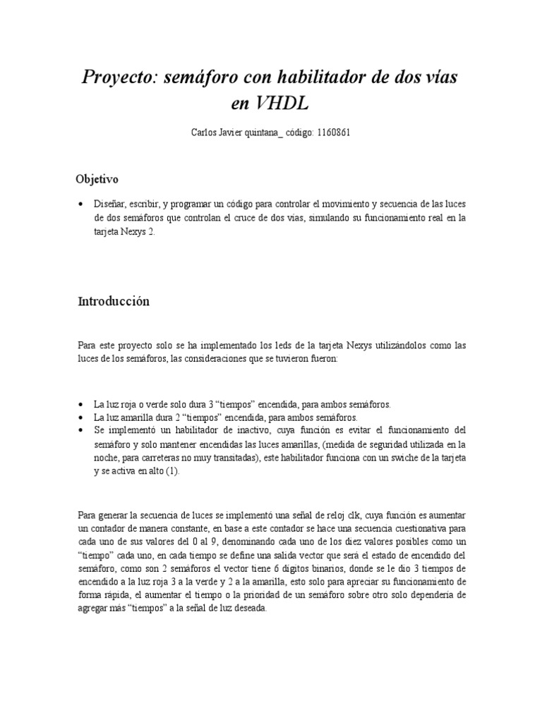 Proyecto Semáforo de Dos Vías Con VHDL | PDF | Semáforo | Vhdl