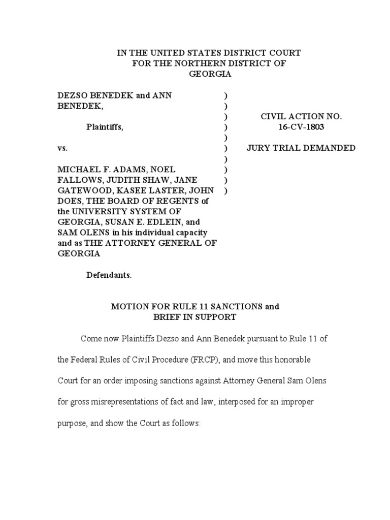 Rule 11 Motion Olens CX | Federal Rules Of Civil Procedure | Lawsuit