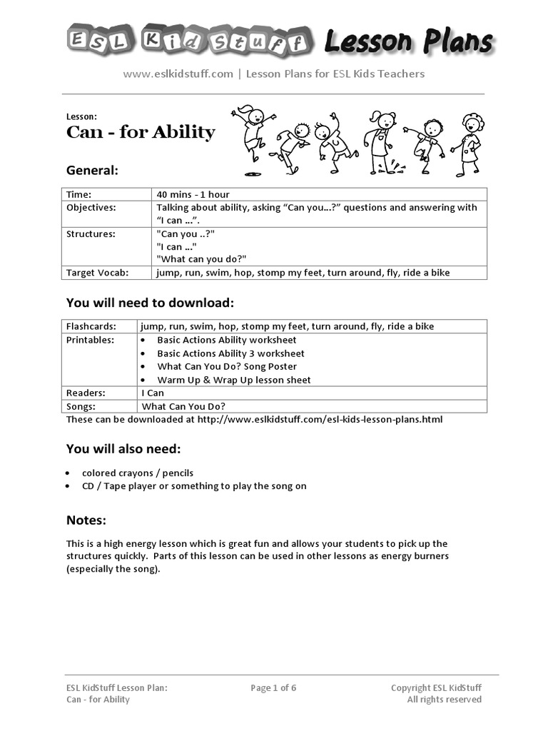 Can For Ability Lesson Plan PDF | PDF | Lesson Plan | English As A ...