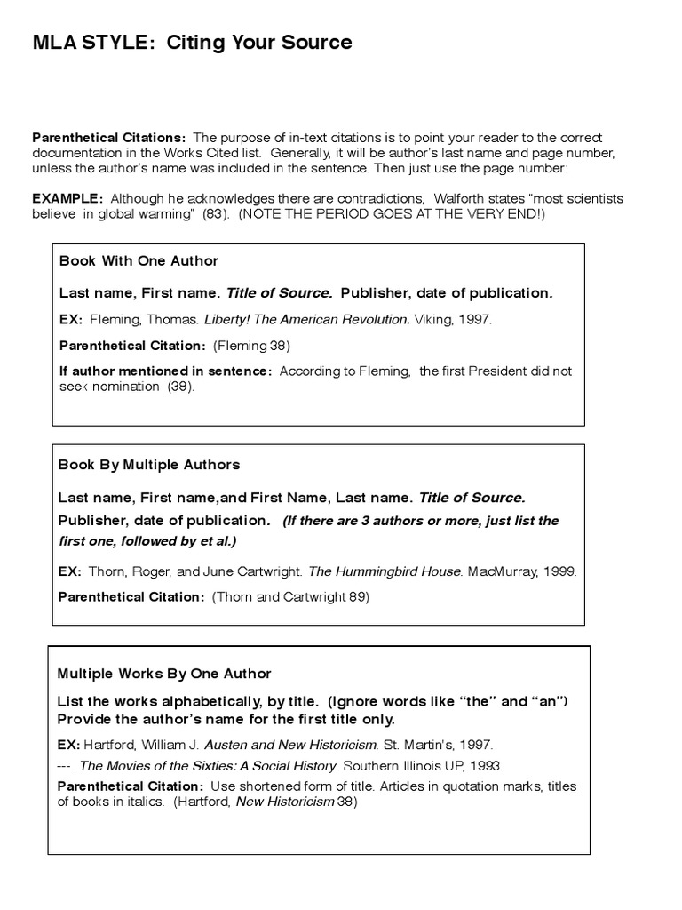 MLA 8 Handout | PDF | Citation | Writing