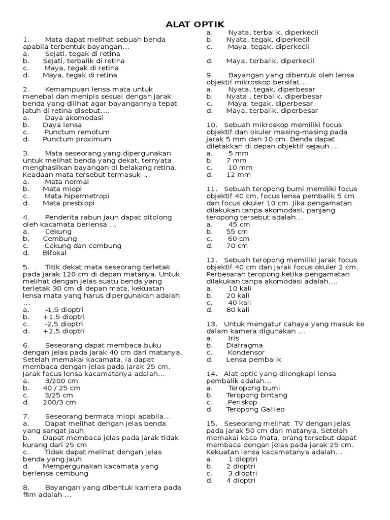 Soal Alat Optik Kelas 8 | PDF