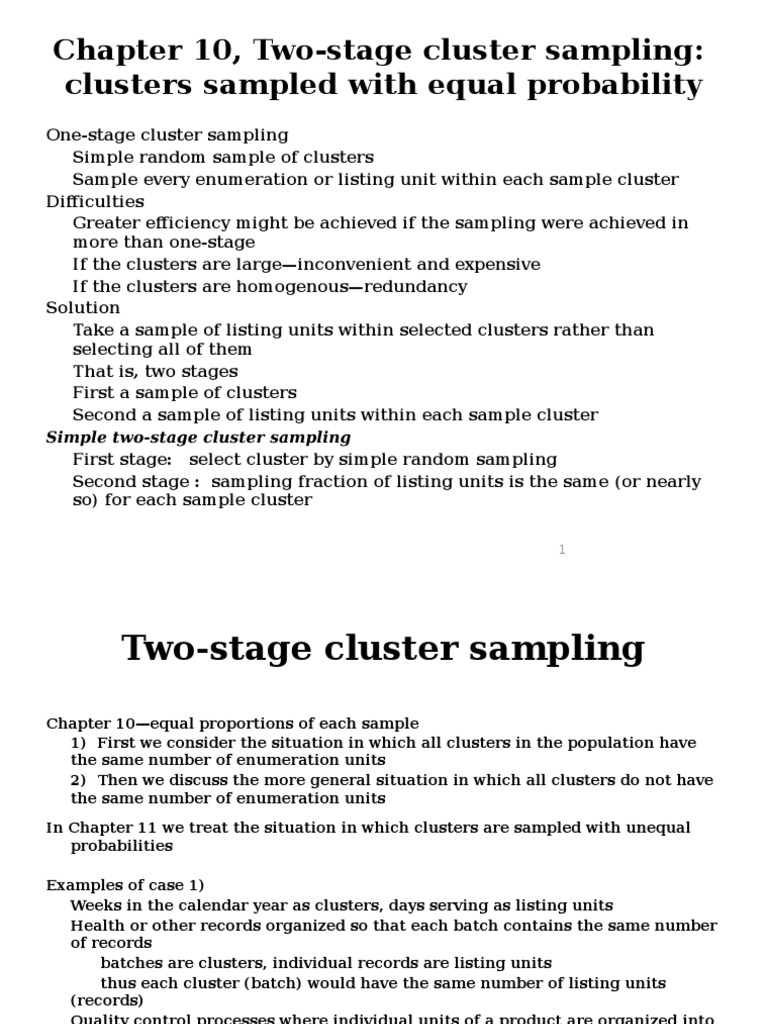 Chapter 10 Two Stage Cluster Sampling PDF Sampling Statistics 