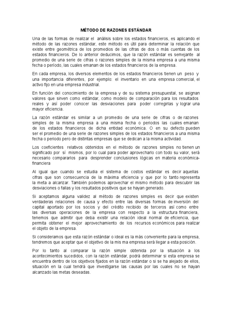 Razones Estándar | PDF | Razón | Estado financiero