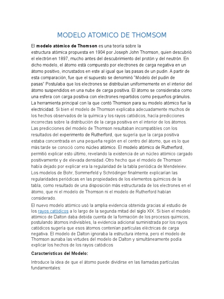 Modelo Atomico de Thomsom | PDF | Átomos | Atómico Modelo Atomico de Thomsom | PDF | Átomos | Atómico