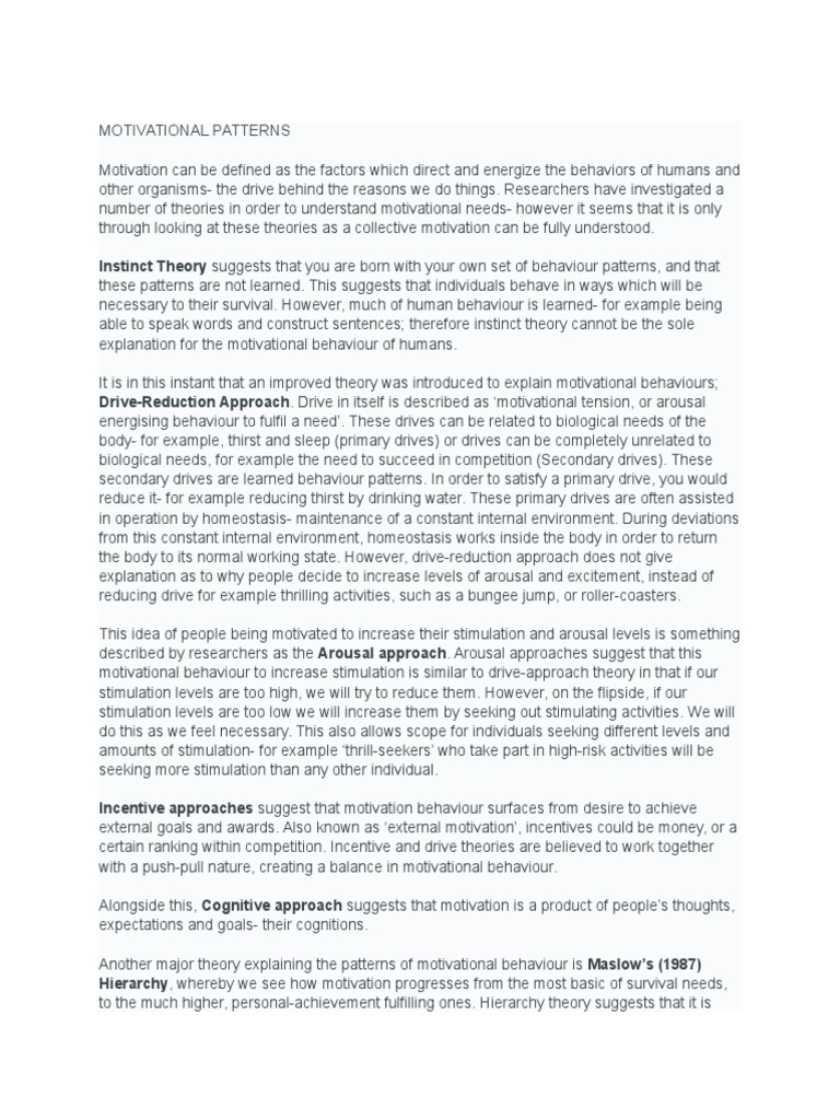 Motivational Patterns | PDF | Instinct | Motivation