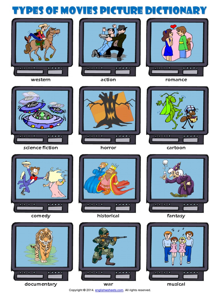 Types of Films Movies Esl Picture Dictionary Worksheet | PDF