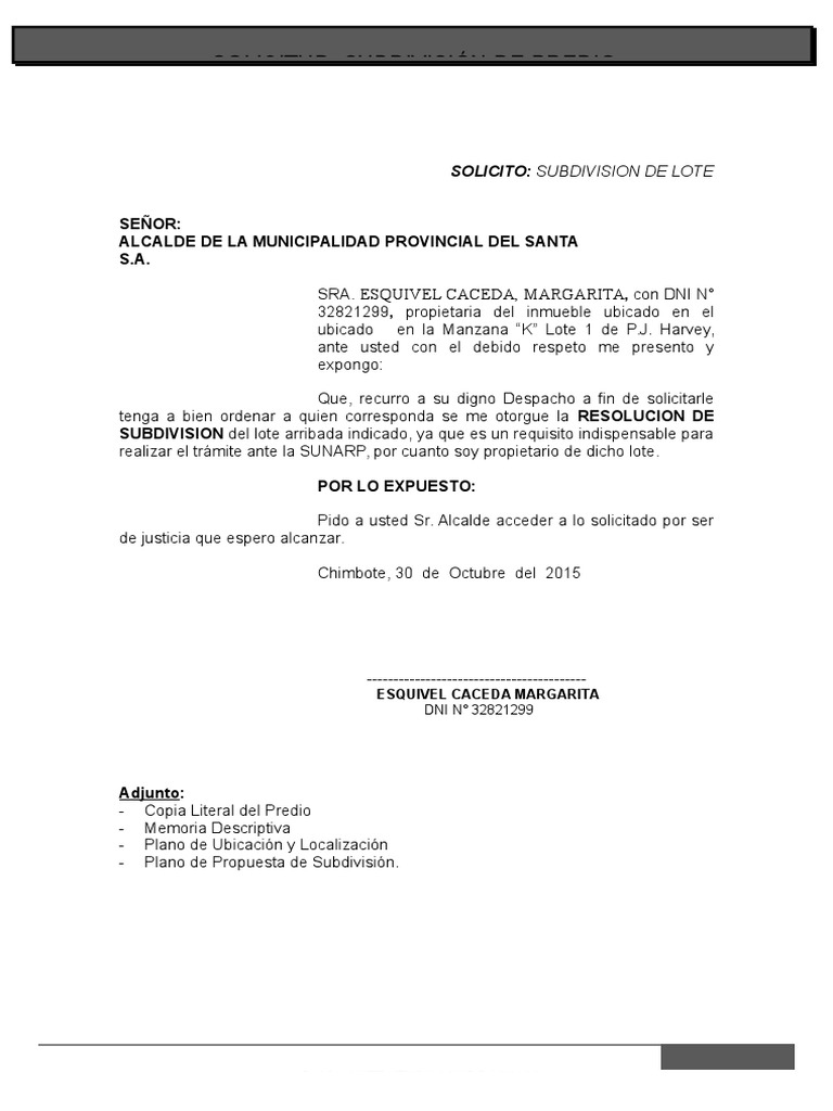 Solicitud Subdivision de Lote | PDF