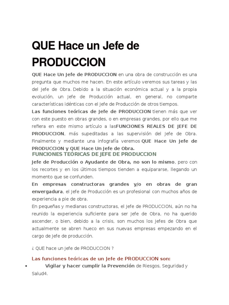Que Hace Un Jefe de Produccion | PDF | Business | Science Que Hace Un Jefe de Produccion | PDF | Business | Science
