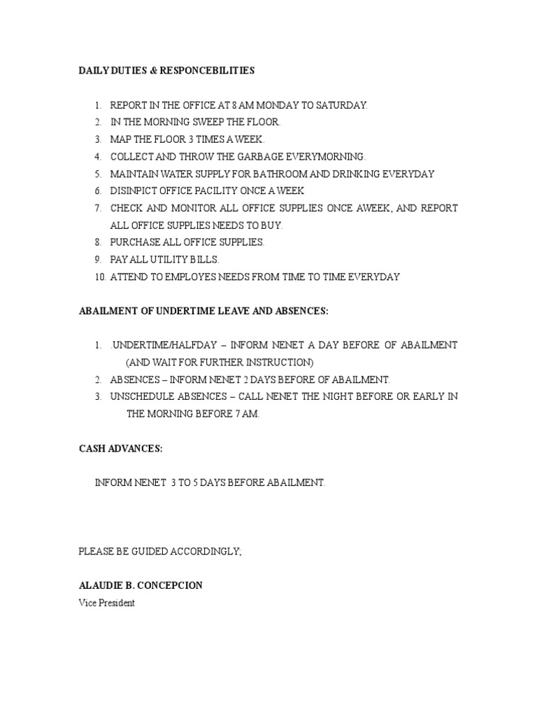 Daily Duties | PDF