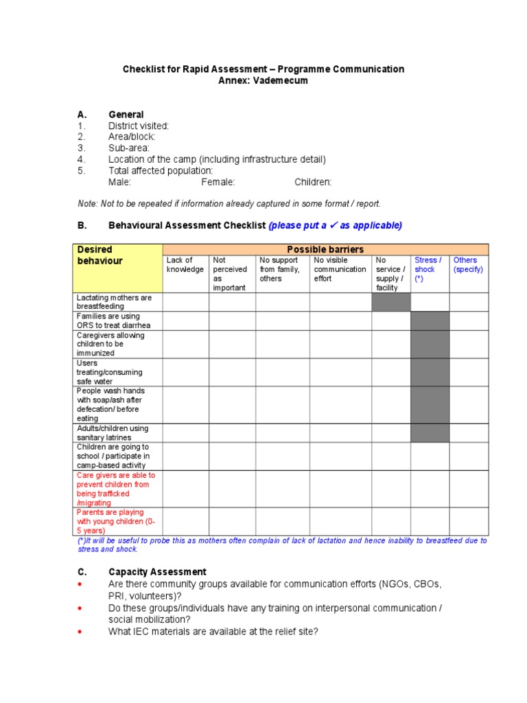 Checklist For Rapid Assessment - Programme Communication | PDF ...