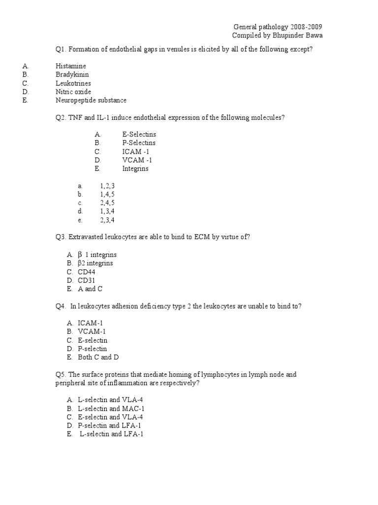 General Pathology MCQs 2008-2009 | PDF | Inflammation | Macrophage