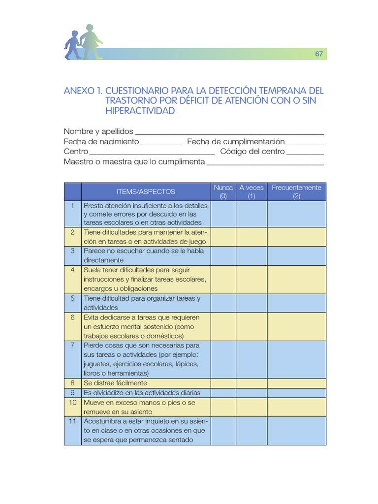 Cuestionarios TDAH | PDF | Desorden hiperactivo y deficit de atencion ...