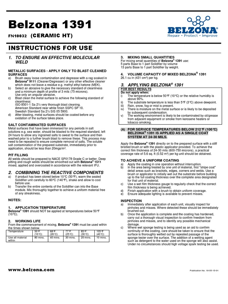Belzona 1391 | Download Free PDF | Industrial Processes | Chemistry