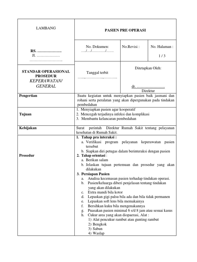 SPO Pasien Pre Operasi | PDF