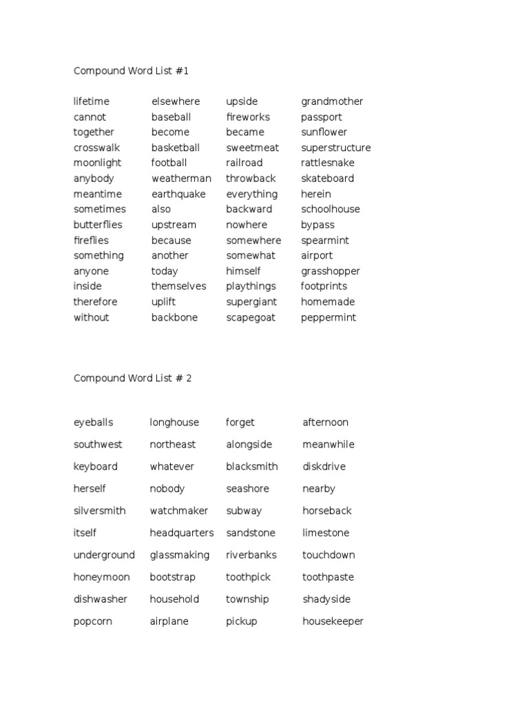 Compound Word List | PDF | Nature