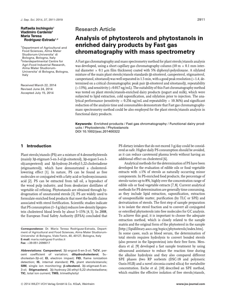 Fast GC-MS Method for Dairy Phytosterols | PDF | Gas Chromatography ...